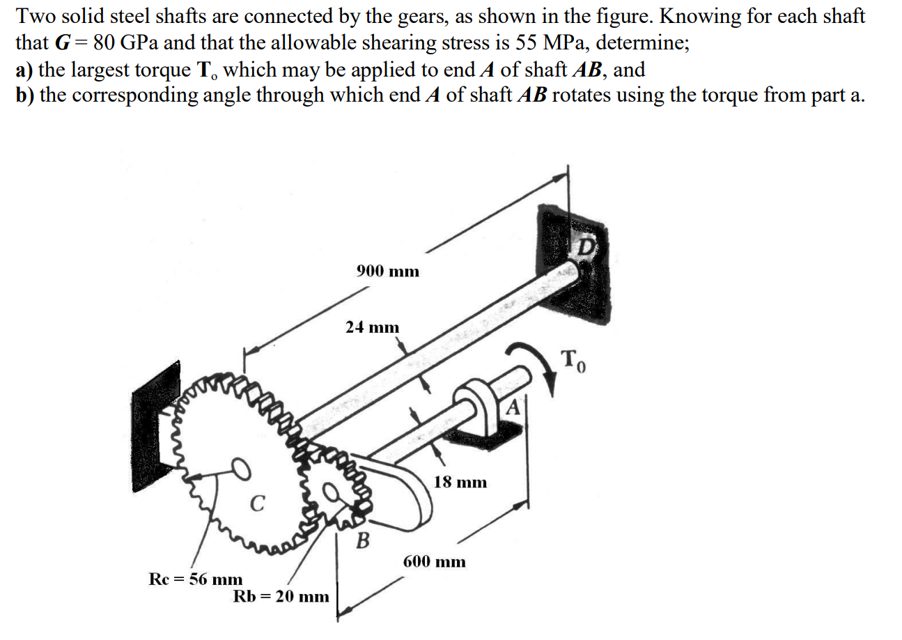 Solved Two solid steel shafts are connected by the gears, as | Chegg.com