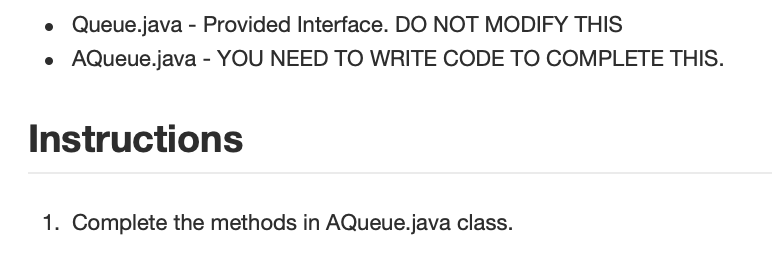 Solved AQueue.java code: (ONLY MODIFY THIS) class AQueue | Chegg.com