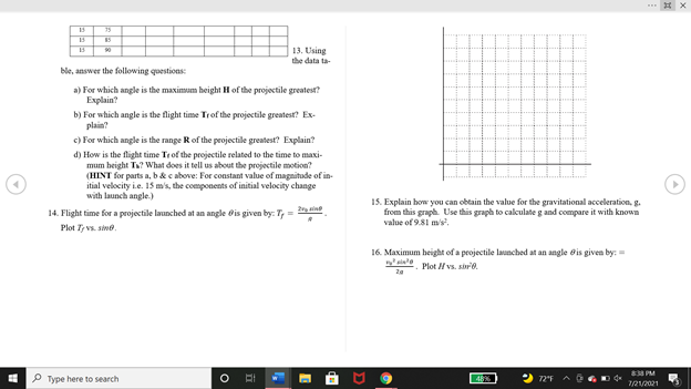 Solved LAB: PROJECTILE MOTION Learning Goals: • Draw motion | Chegg.com