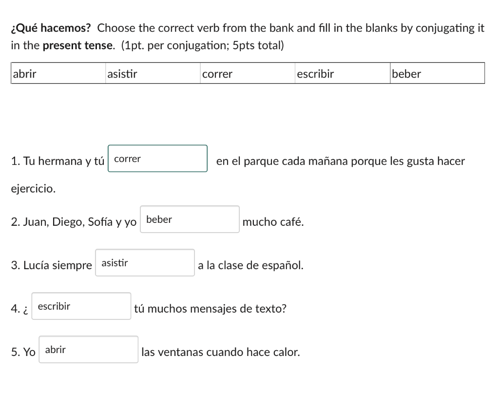 ¿Qué hacemos? Choose the correct verb from the bank | Chegg.com
