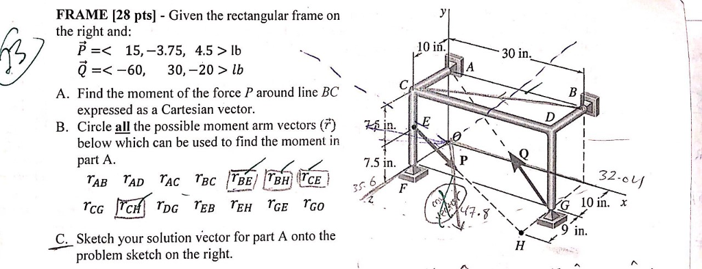 Solved FRAME [28 pts] - Given the rectangular frame on the | Chegg.com