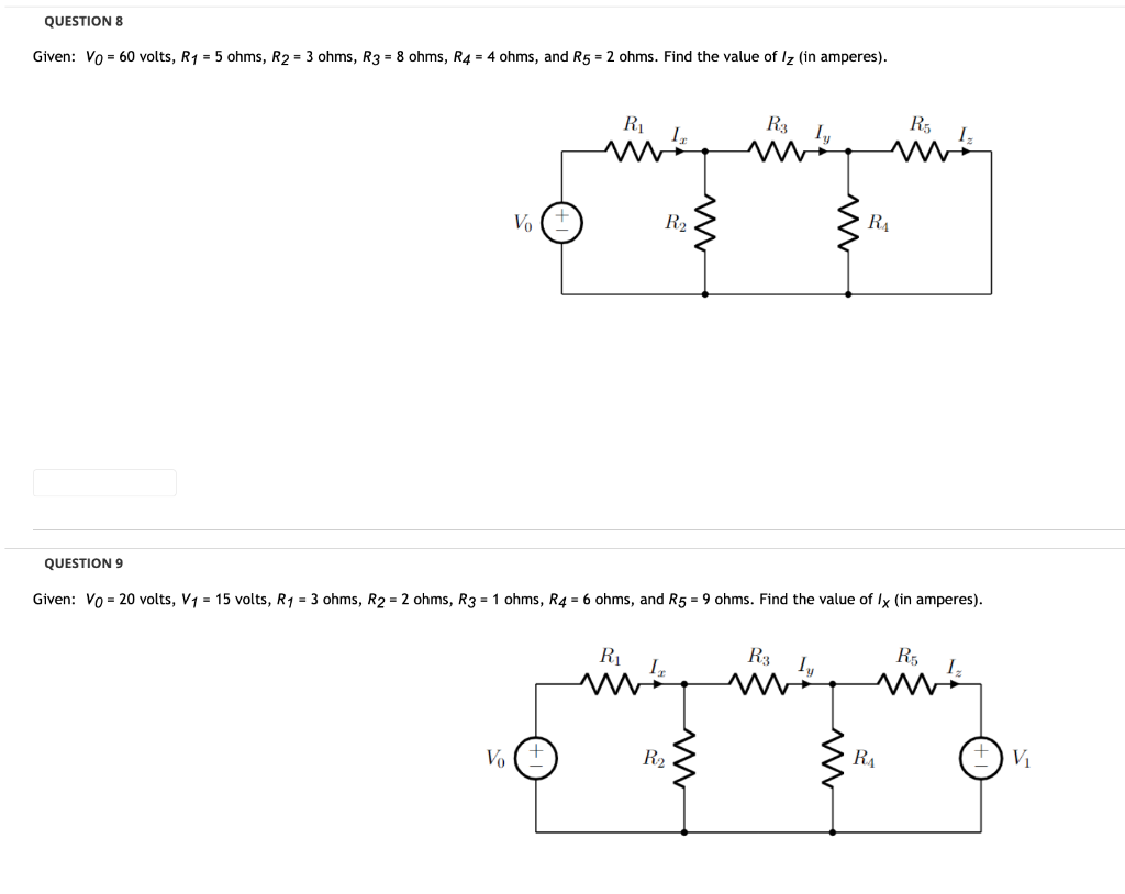 Solved Given: V0=60 volts, R1=5 ohms, R2=3 ohms, R3=8 ohms, | Chegg.com