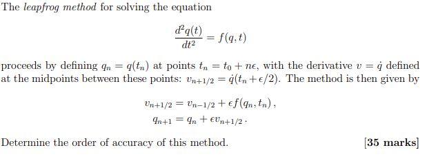 Solved The leapfrog method for solving the equation fa(t) = | Chegg.com