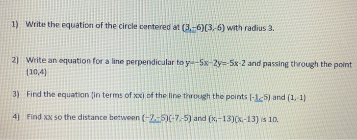 Solved 1) Write the equation of the circle centered at (3,. | Chegg.com