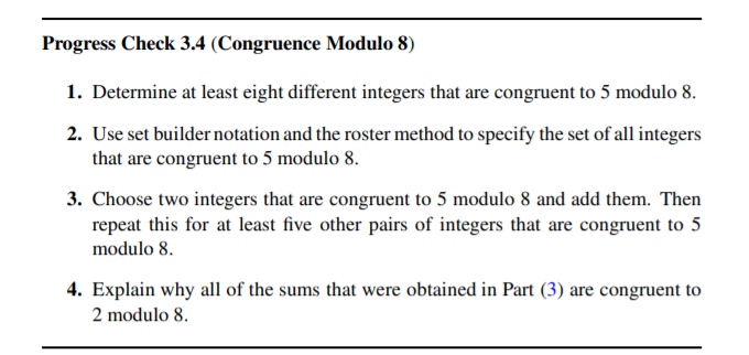 Solved Progress Check 3.4 (Congruence Modulo 8) 1. Determine | Chegg.com