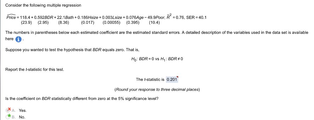 Solved Consider the following multiple regression Price = 1 | Chegg.com