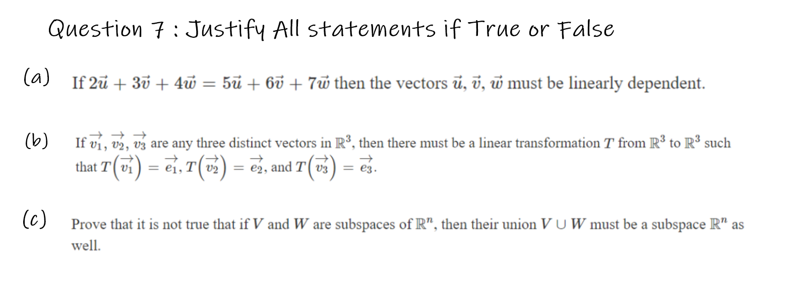 Solved Question 7 : Justify All statements if True or False | Chegg.com