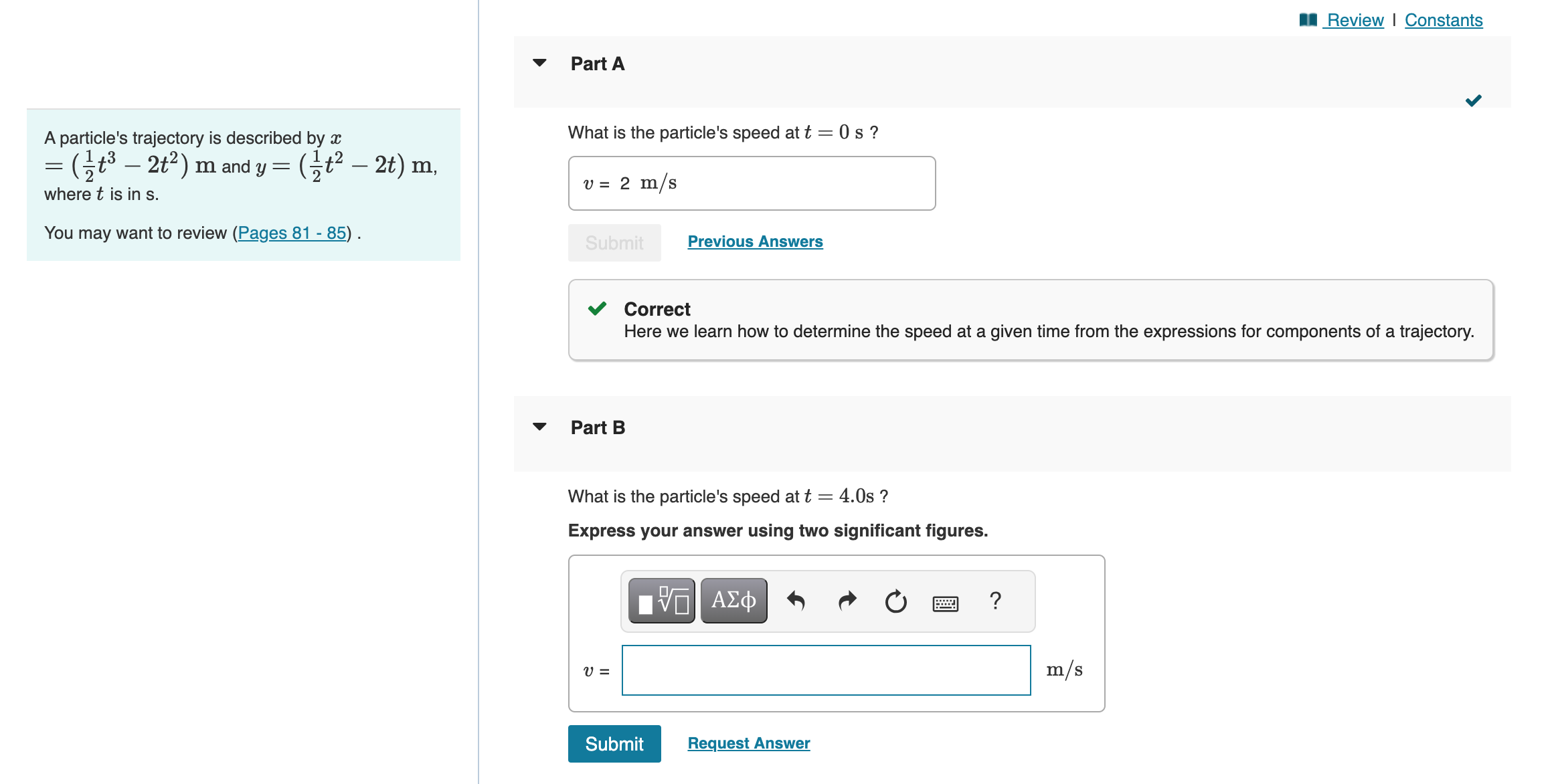 Solved A particle's trajectory is described by x | Chegg.com