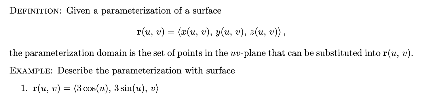 Solved DEFINITION: Given a parameterization of a surface | Chegg.com