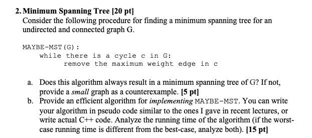 Solved 2. Minimum Spanning Tree [20 pt] Consider the | Chegg.com