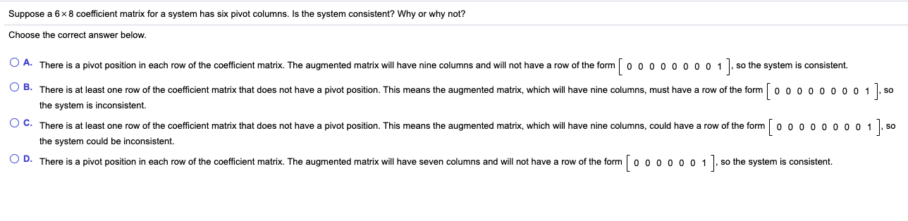 Solved Suppose a 6x8 coefficient matrix for a system has six | Chegg.com