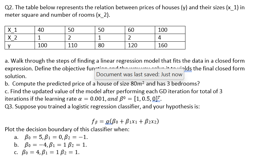 Q2. The table below represents the relation between | Chegg.com