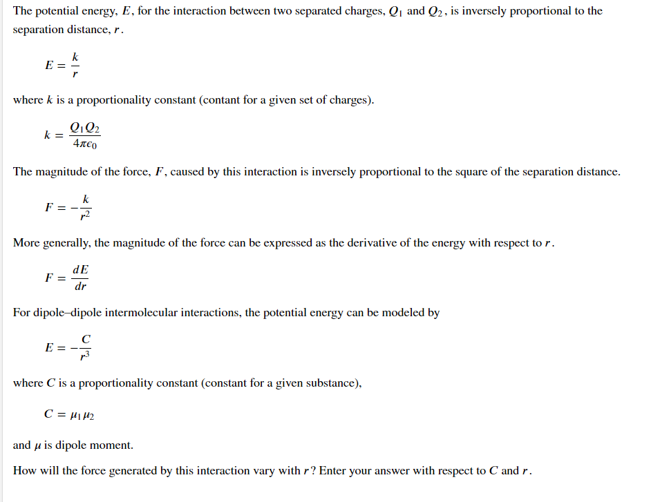Solved The potential energy, E, for the interaction between | Chegg.com