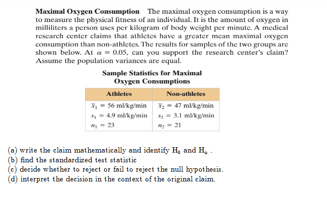 Solved Maximal Oxygen Consumption The maximal oxygen | Chegg.com