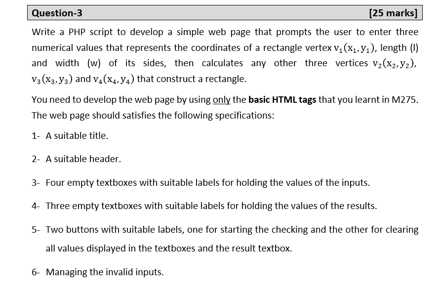 Solved Question-3 [25 marks] Write a PHP script to develop a | Chegg.com
