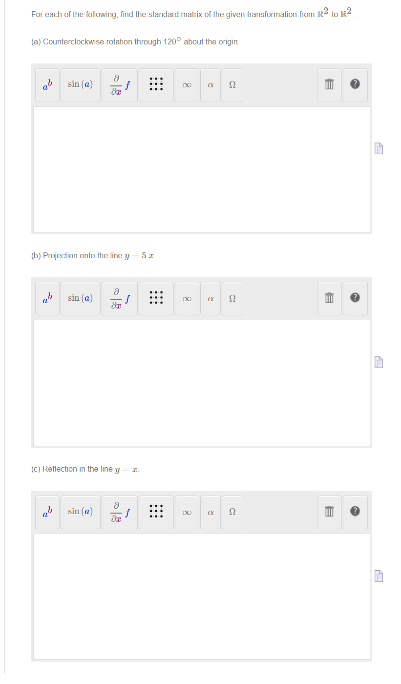 Solved For each of the following, find the standard matrix | Chegg.com