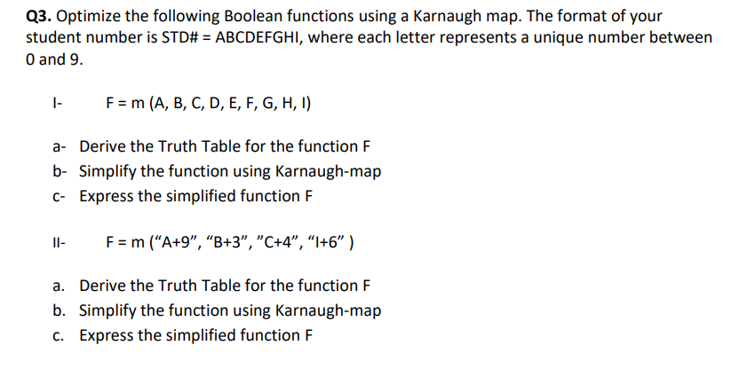 Solved Q3. Optimize the following Boolean functions using a | Chegg.com