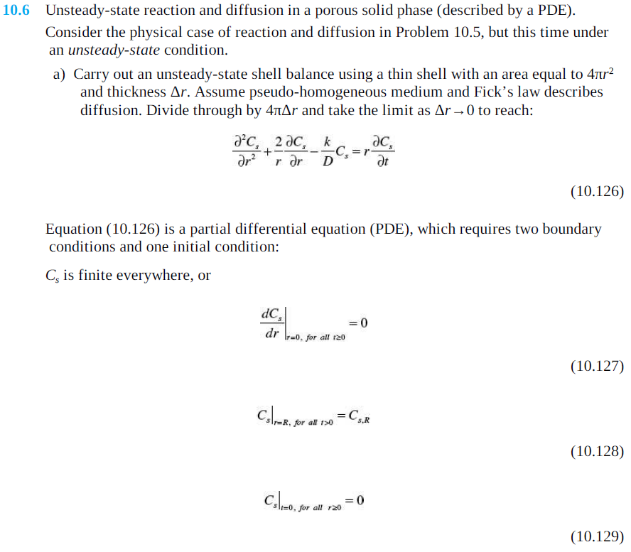 10.6 Unsteady-state reaction and diffusion in a | Chegg.com