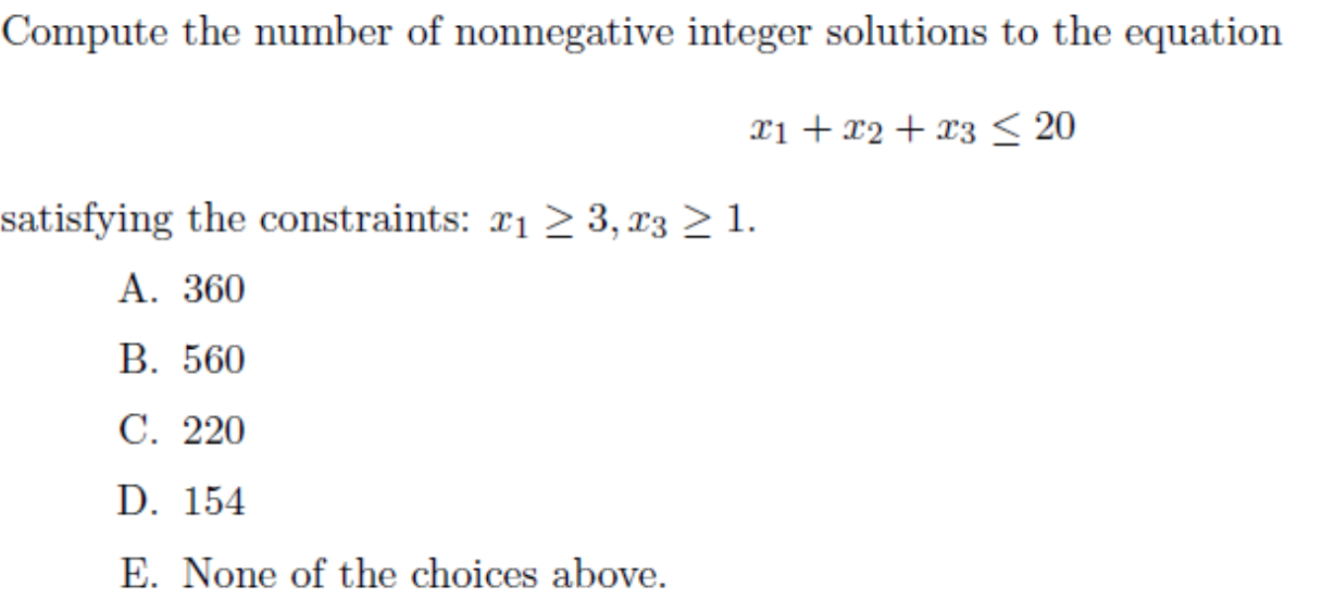 Solved Compute the number of nonnegative integer solutions | Chegg.com