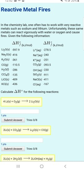 Solved 20% Reactive Metal Fires In the chemistry lab, one | Chegg.com