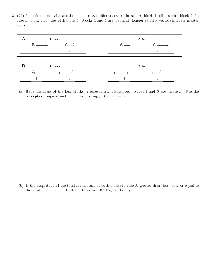 Solved 3. (20) A block collides with another block in two | Chegg.com