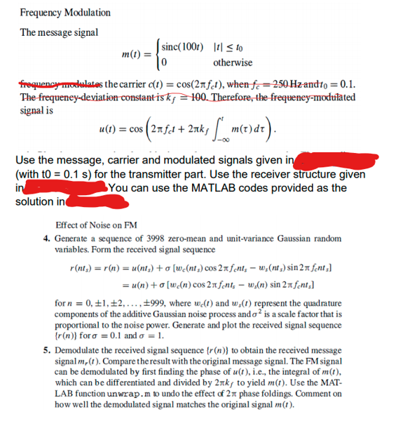 Frequency Modulation The message signal sinc(1001) It | Chegg.com