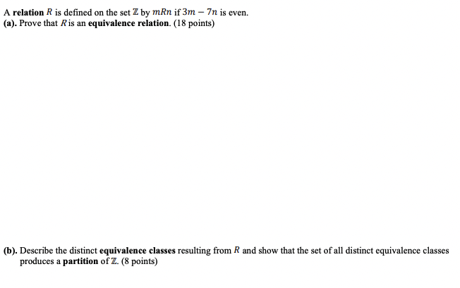 Solved A relation R is defined on the set Z by mRn if 3m - | Chegg.com