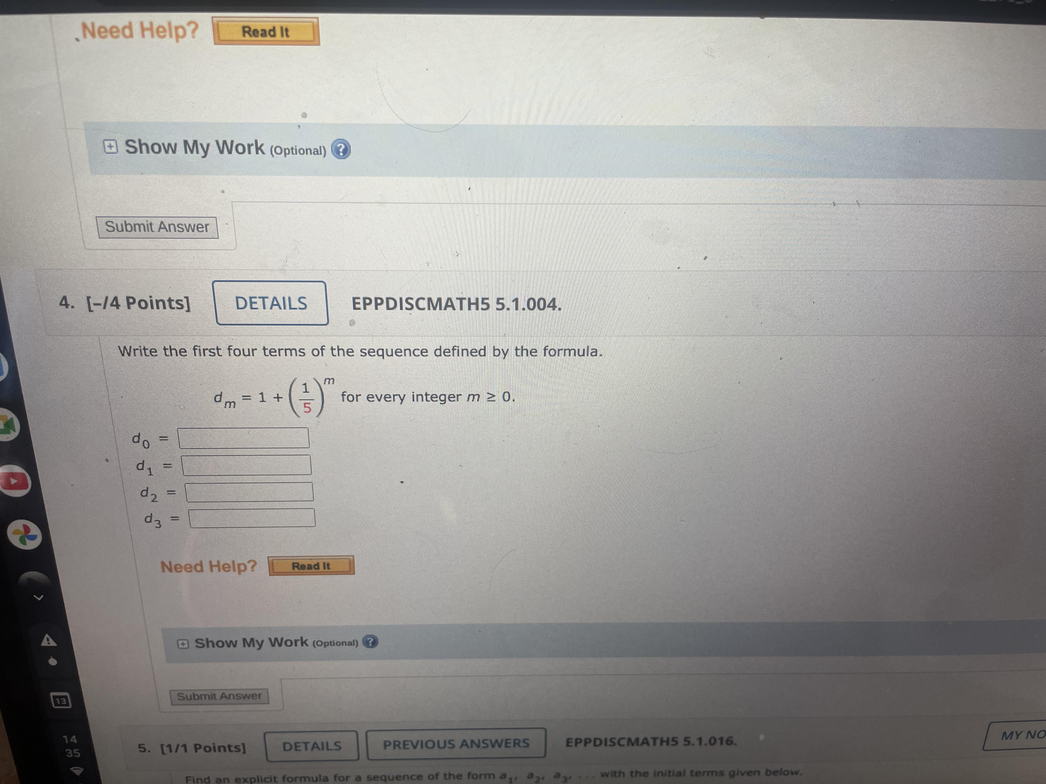 Solved 1+4π,2π+5π,31+61,41+71,51+81,61+91Show My Work | Chegg.com