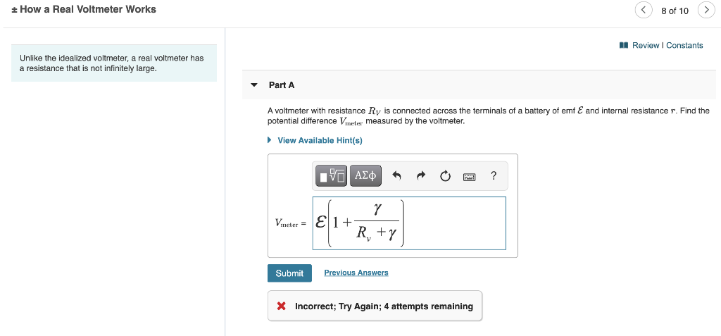 Solved # How a Real Voltmeter Works 8 of 10 > A Review | Chegg.com