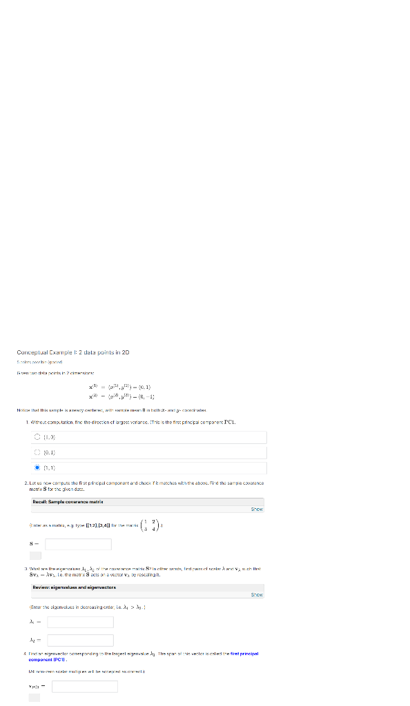 Solved Conceptual Example 1: 2 data points in 2D Gven two | Chegg.com