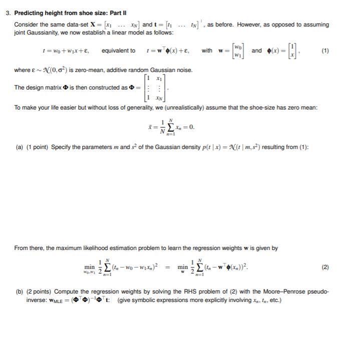 Solved 3. Predicting height from shoe size: Part II Consider | Chegg.com