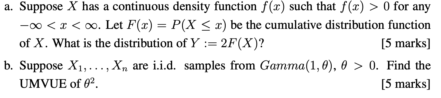 Solved a. Suppose X has a continuous density function f(x) | Chegg.com