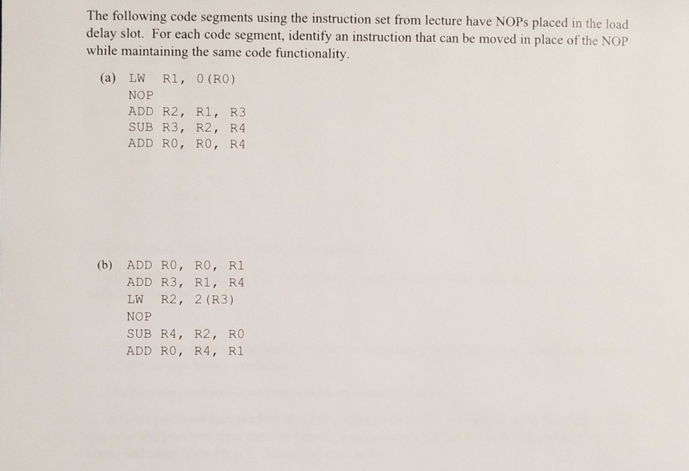 The following code segments using the instruction set | Chegg.com