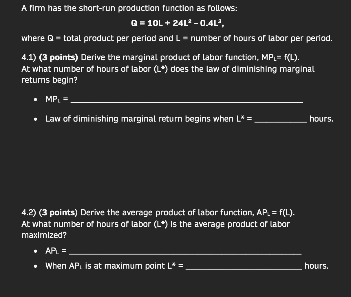 Solved A firm has the short-run production function as | Chegg.com