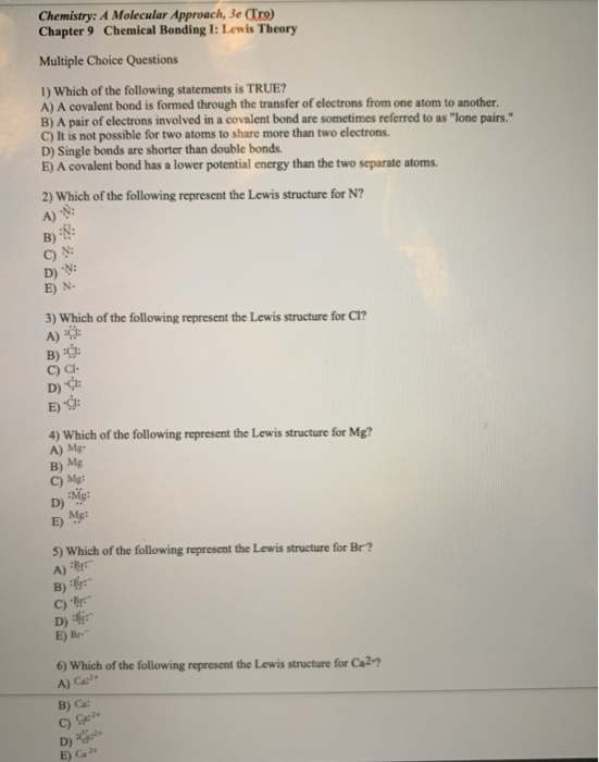 Solved Chemistry: A Molecular Approach, 3e (Tro) Chapter 9 | Chegg.com