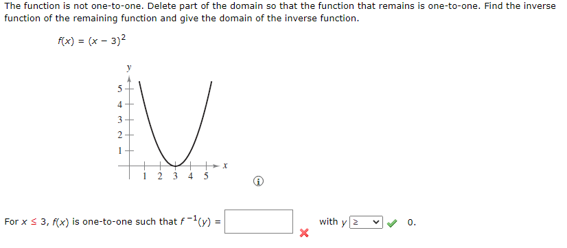 Solved The function is not one-to-one. Delete part of the | Chegg.com