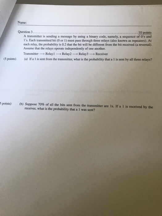 Solved Name 10 Points Question 3 A Transmitter Is Sending A 4488