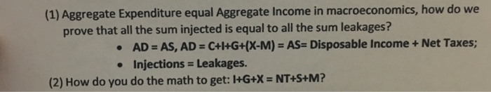 Solved (1) Aggregate Expenditure equal Aggregate Income in | Chegg.com