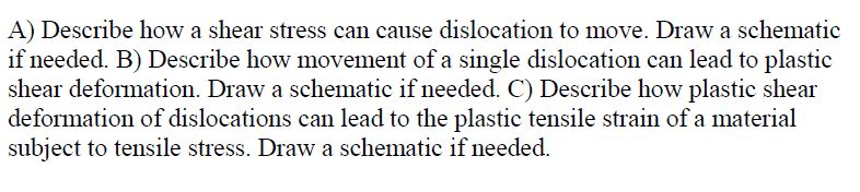 A) Describe how a shear stress can cause dislocation | Chegg.com