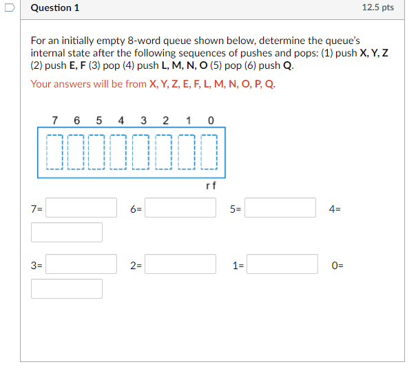 Solved For an initially empty 8-word queue shown below, | Chegg.com