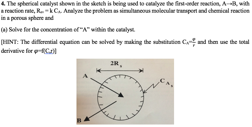 Solved 4. The spherical catalyst shown in the sketch is | Chegg.com