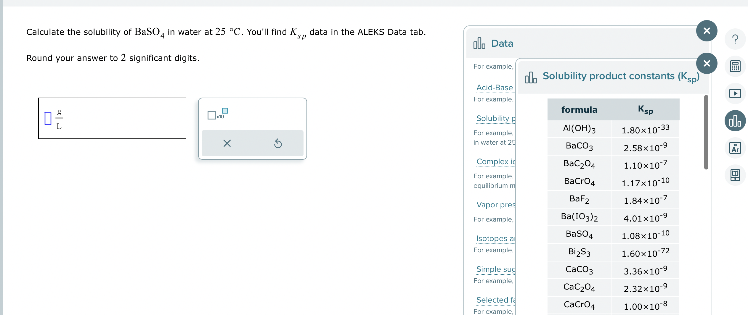 Calculate the solubility of BaSO4 in water at 25∘C. | Chegg.com