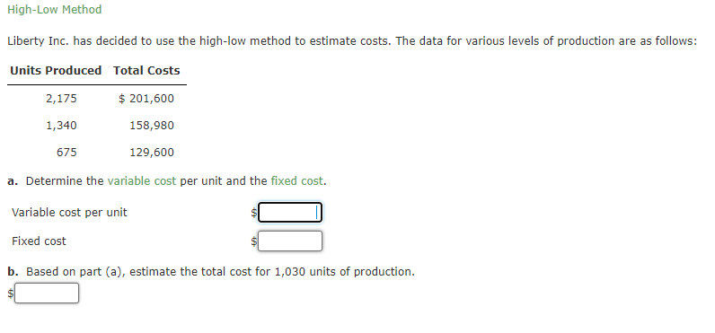 Solved High-Low Method Liberty Inc. has decided to use the | Chegg.com