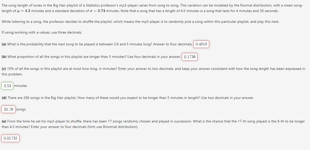 Solved The song-length of tunes in the Big Hair playlist of | Chegg.com