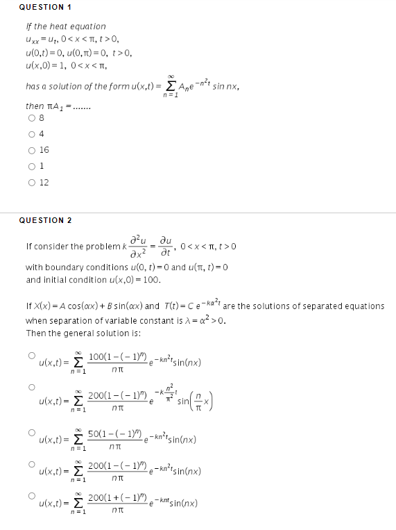Solved If the heat equation uxx=ut,0 | Chegg.com
