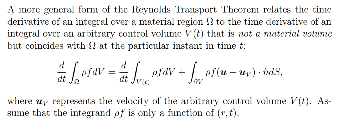 A more general form of the Reynolds Transport Theorem | Chegg.com
