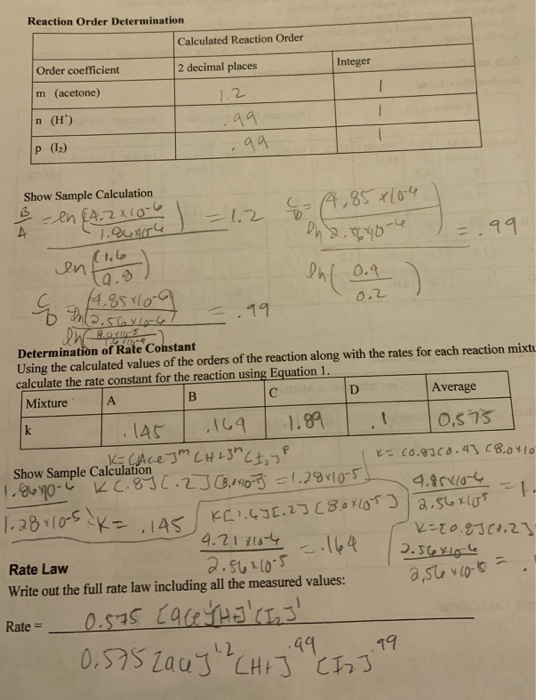 The lodination of Acetone, a Chemical Kinetics Lab | Chegg.com