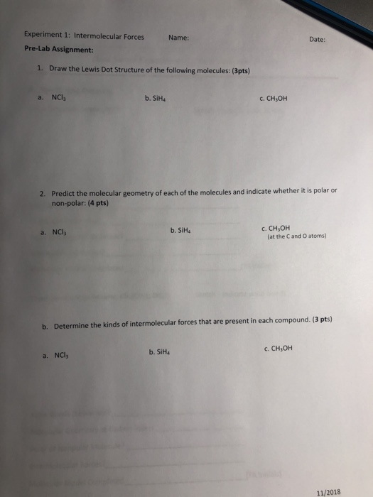 Solved Experiment 1: Intermolecular Forces Name: Date: | Chegg.com