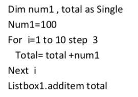 Solved Dim num1, total as Single Num1=100 For i=1 to 10 step | Chegg.com