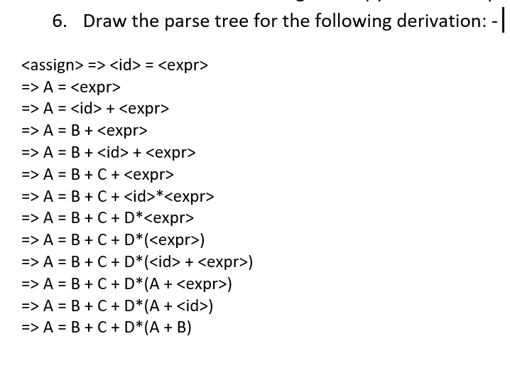 Solved 6. Draw the parse tree for the following derivation: | Chegg.com